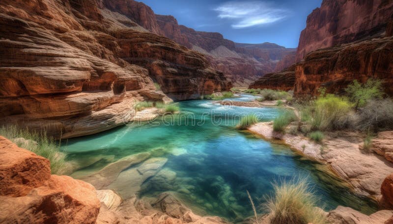 Majestic Sandstone Cliff, Eroded by Flowing Water Generated by AI Stock ...