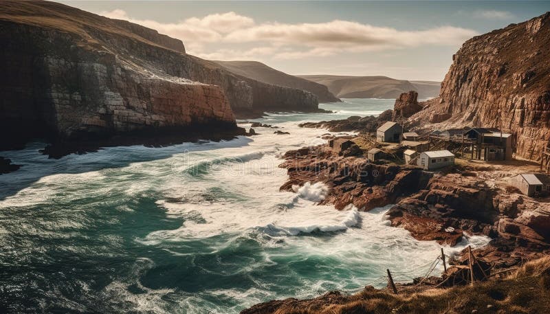 Majestic Sandstone Cliff, Eroded by Waves, at Dusk Generated by AI ...