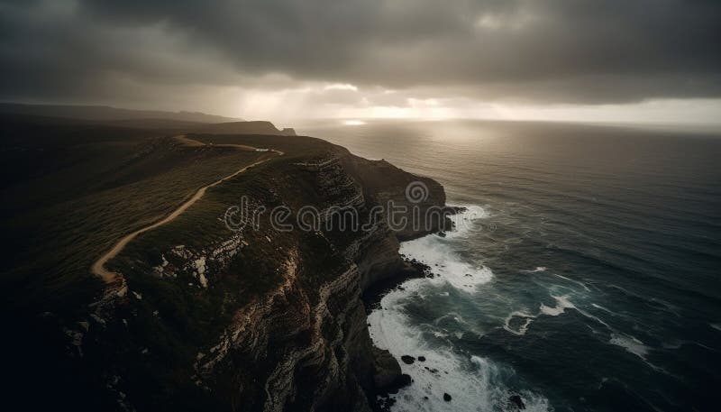 Majestic Sandstone Cliff Meets Crashing Ocean Wave Generated by AI ...