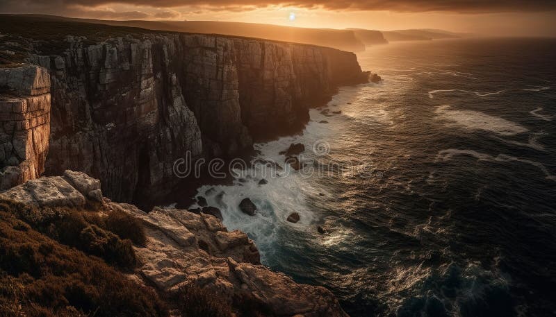 Majestic Sandstone Cliff at Water Edge Generated by AI Stock ...