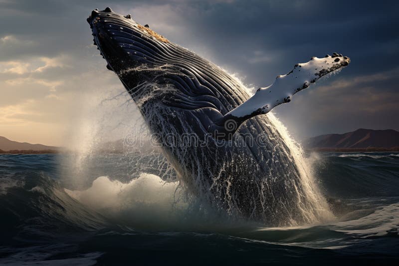 Majestic Scene with Humpback Whale Breaching Illustration Stock ...