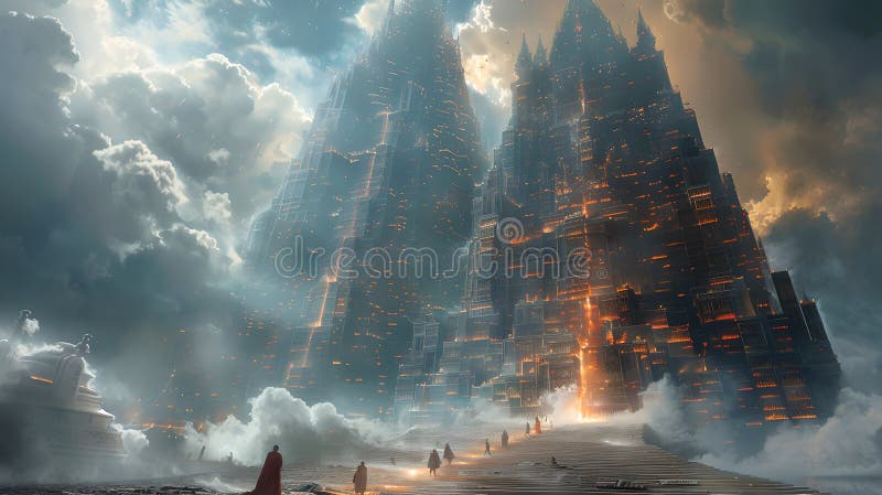 Majestic Sci-Fi Landscape with Towering Structures Amidst Dramatic ...