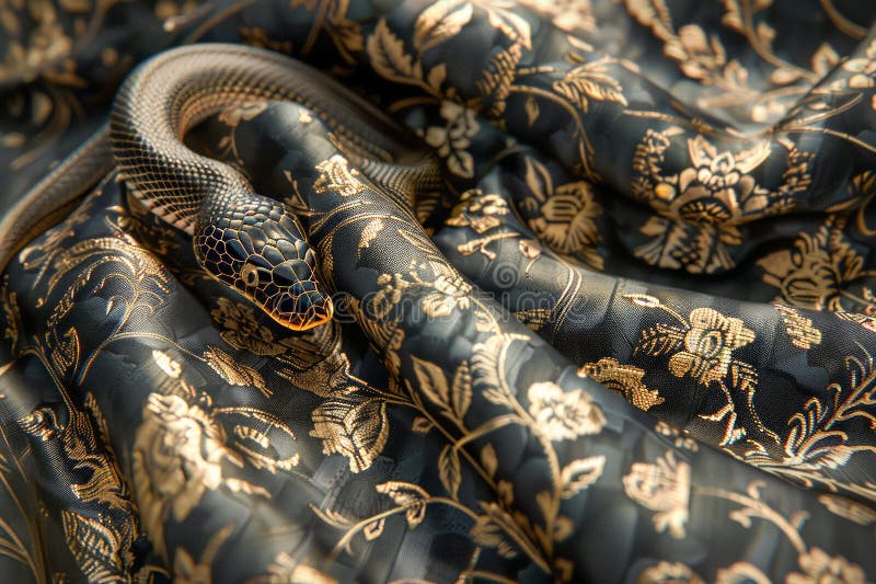Majestic Serpent Blending with Luxurious Golden Pattern Textile Design ...