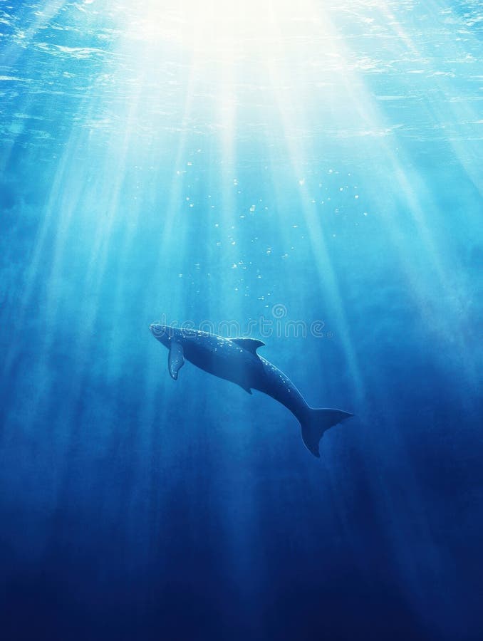 Majestic Shark Swimming Gracefully Beneath Shimmering Surface Light in ...
