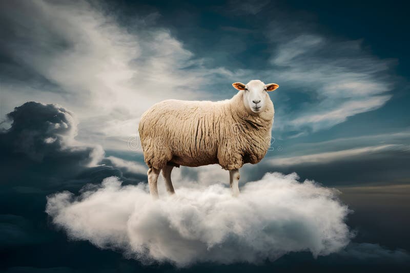 Majestic Sheep on Cloud in a Dramatic Sky, Contrasted by Fluffy Wool ...