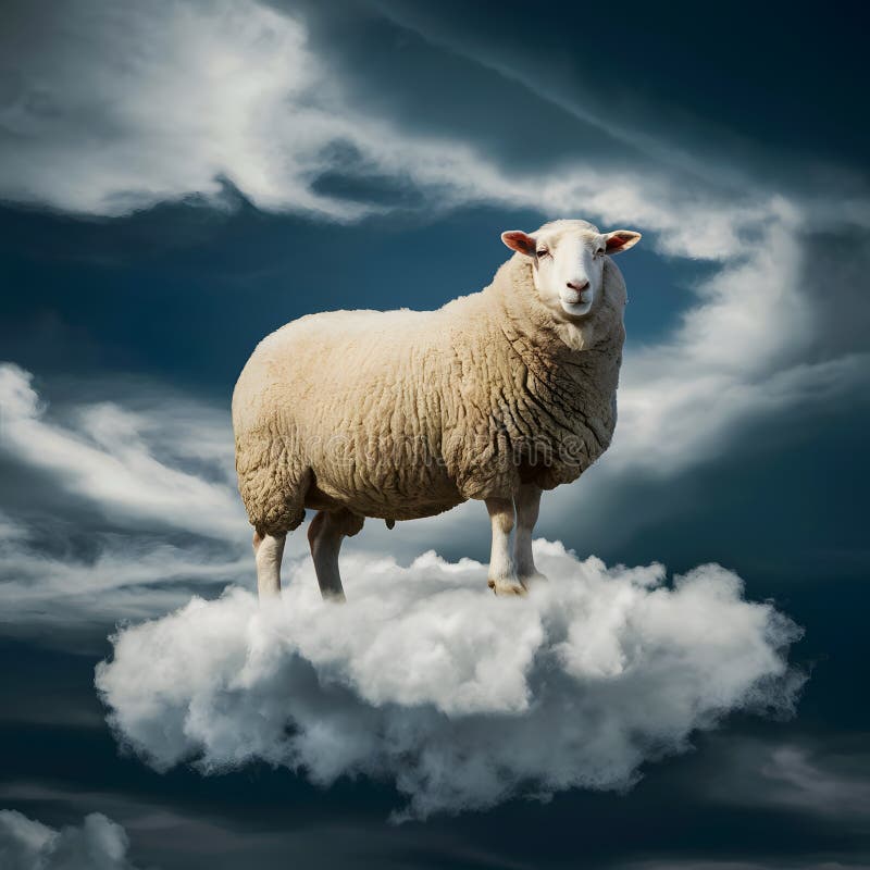 Majestic Sheep on Cloud in a Dramatic Sky, Contrasted by Fluffy Wool ...