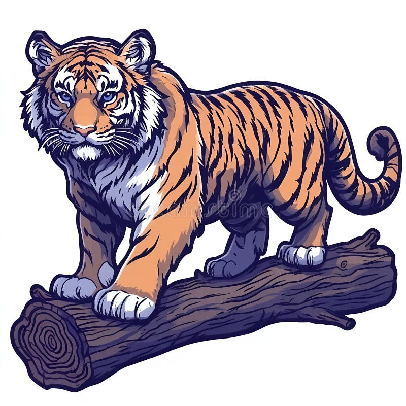 Majestic Siberian Tiger Walking on a Log in the Wild Stock Illustration ...