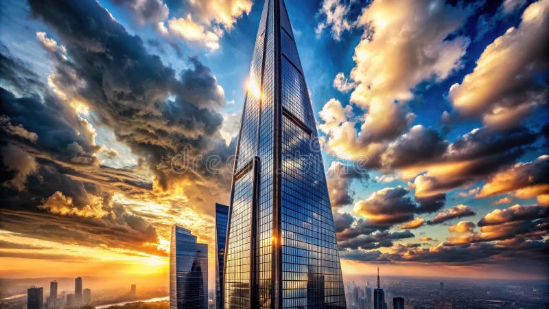 A Majestic Skyscraper at Sunset, Reflecting the Vibrant Colors of the ...