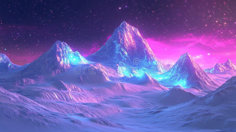 Majestic Snow Covered Mountain Peaks Under a Starry Night Sky with ...