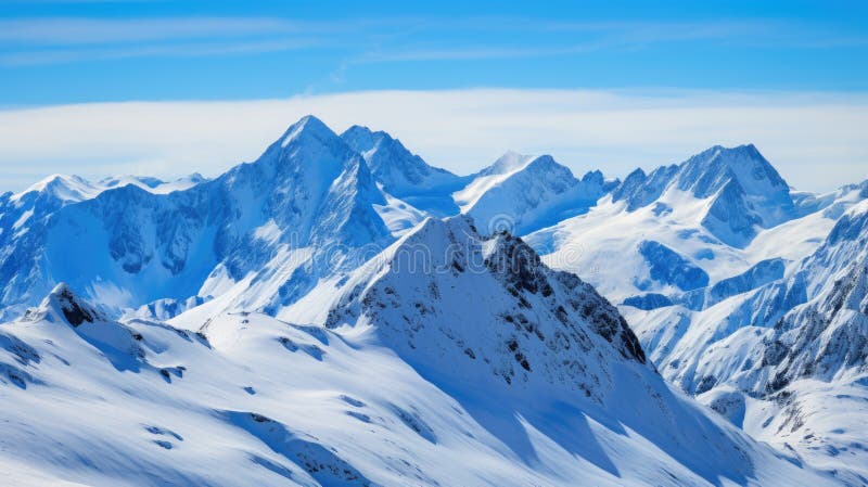 Majestic Snowy Mountain Range Against Clear Blue Sky. Generative AI ...