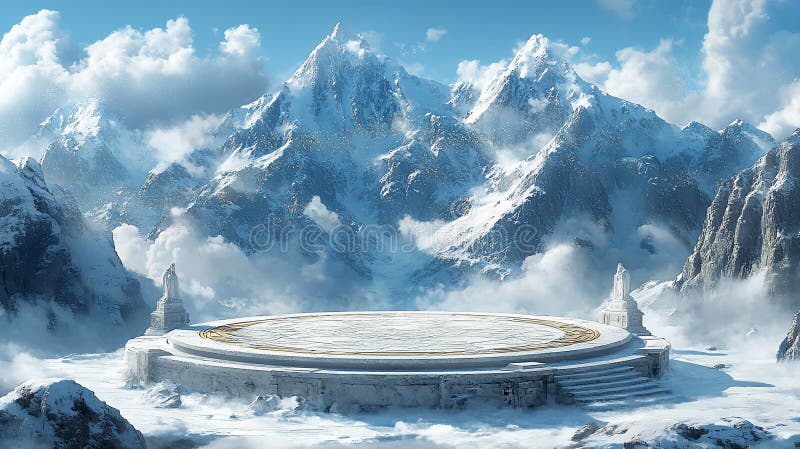 Majestic Snowy Mountain Range Backdrop, Circular Platform Stock ...