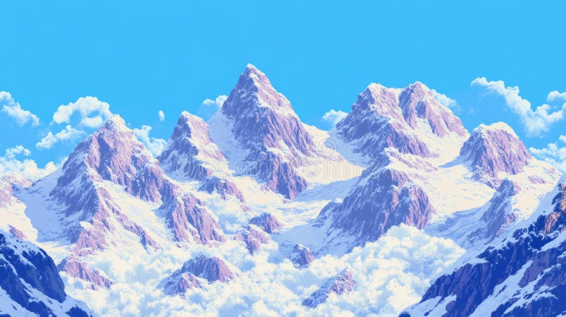 Majestic Snowy Mountain Range with Jagged Peaks Under Clear Blue Sky ...