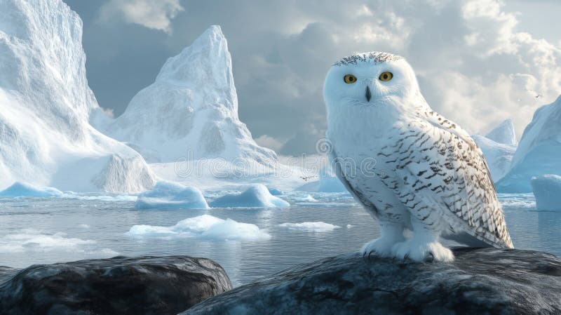 Majestic Snowy Owl on Arctic Ice Stock Illustration - Illustration of ...