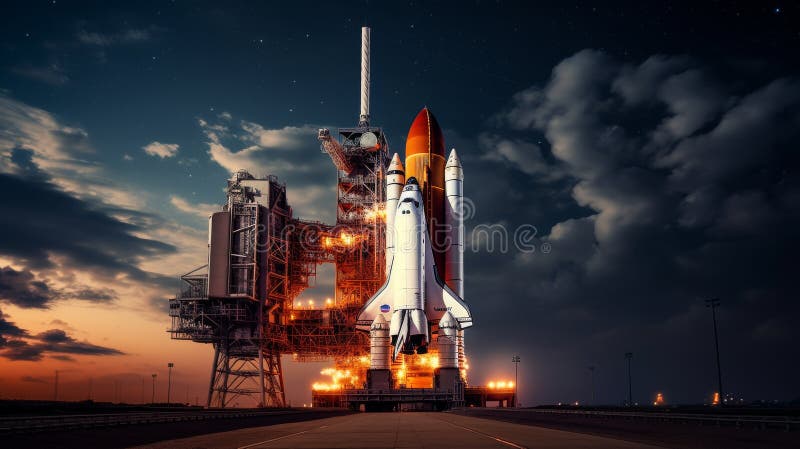 Majestic Space Shuttle Awaiting Launch at Twilight with Dramatic Sky ...