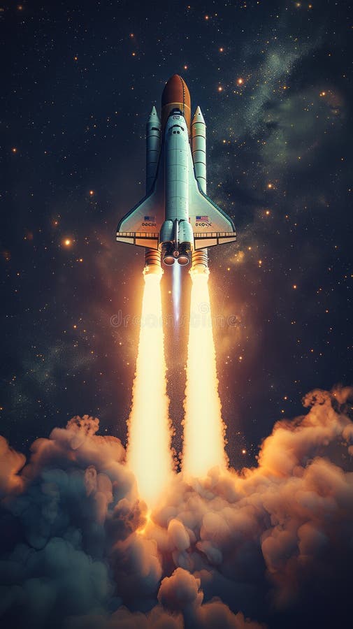 Majestic Space Shuttle Launch at Night with Glowing Rocket Engines and ...