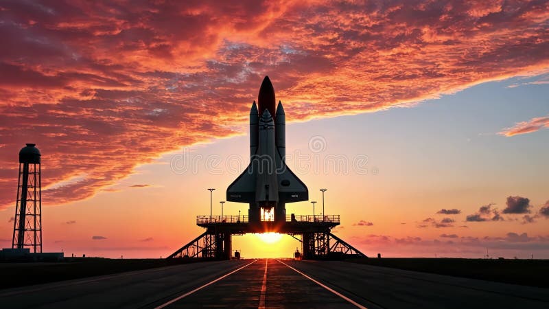 Majestic Space Shuttle Silhouette Against a Fiery Sunset Stock Video ...