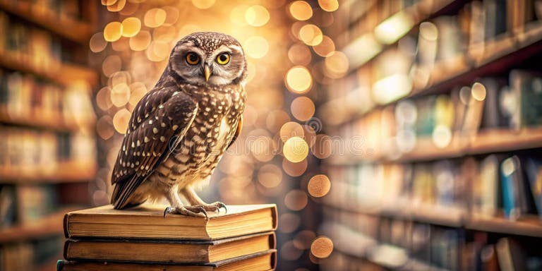 A Majestic Spotted Owl Perched on a Stack of Books in a Minimalist ...