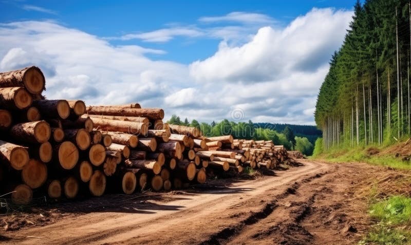 A Majestic Stack of Logs on a Rustic Path Stock Illustration ...