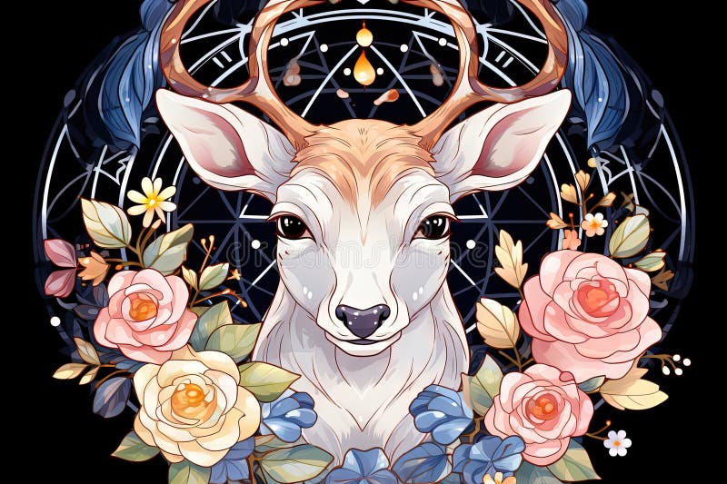 Majestic Stag Deer Witch Animal Illustration AI Generative Stock ...
