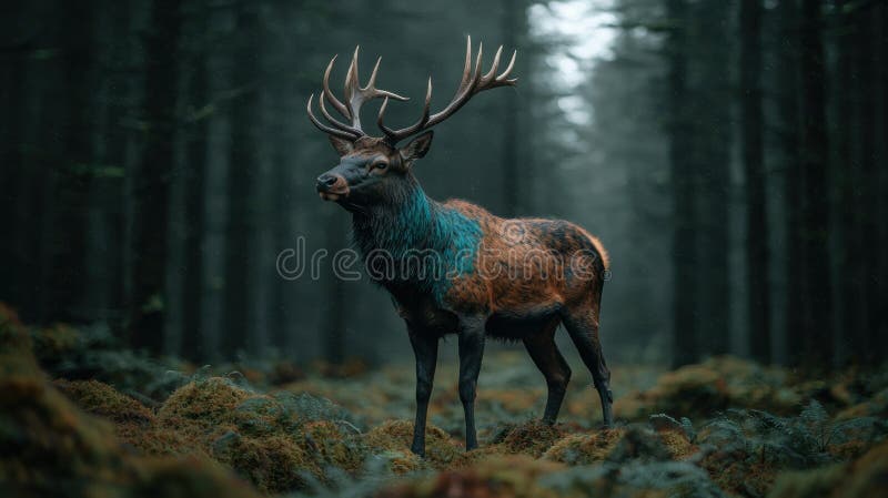 Majestic Stag in the Enchanted Forest Stock Illustration - Illustration ...