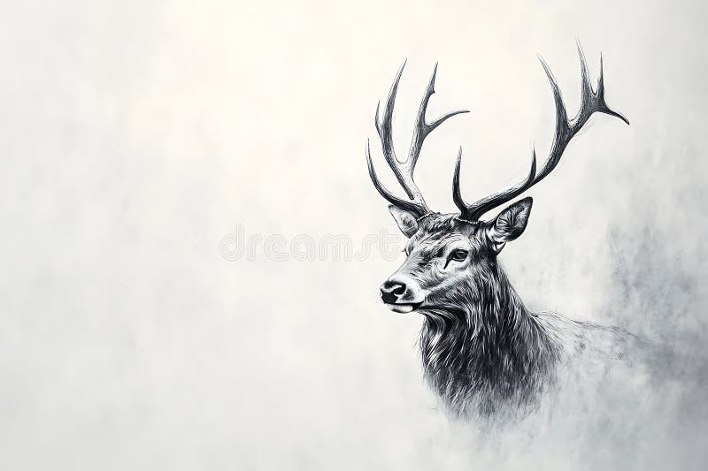 Majestic Stag in Misty Wilderness: a Captivating Graphite Drawing of a ...