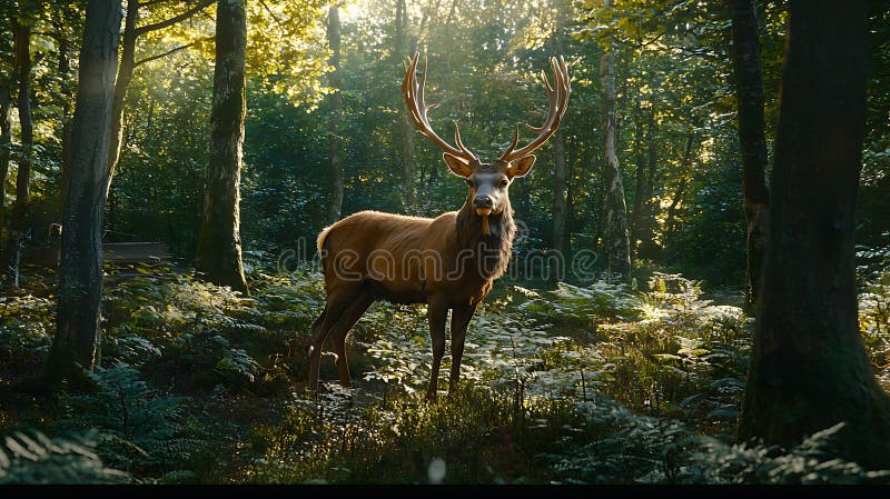 Majestic Stag Standing Regally Dense Forest Clearing, Surrounded by ...