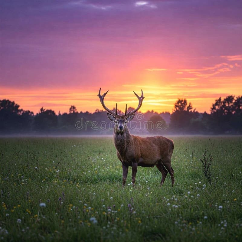 Majestic Stag at Sunset AI-GENERATED Stock Illustration - Illustration ...