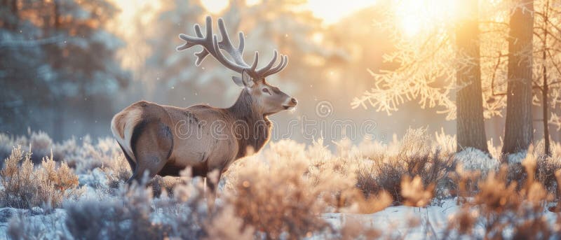 Majestic Stag in Winter Wonderland Stock Illustration - Illustration of ...