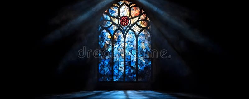 Majestic Stained Glass Window with Rose Gothic Architecture Light Rays ...