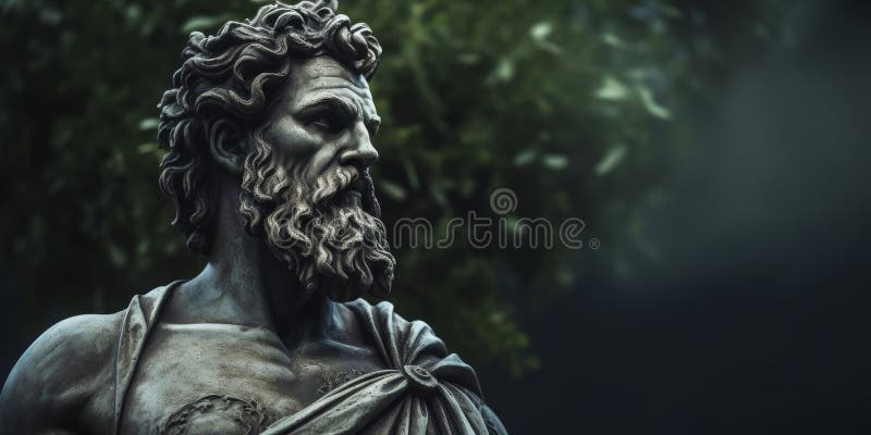Majestic Statue of a Bearded Classical Figure in Dramatic Lighting ...