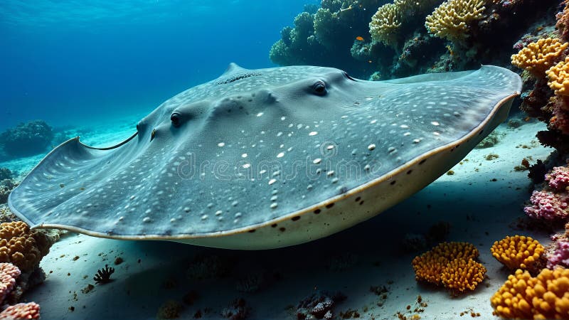 Majestic Stingray Gliding through Vibrant Coral Reef Underwater Stock ...