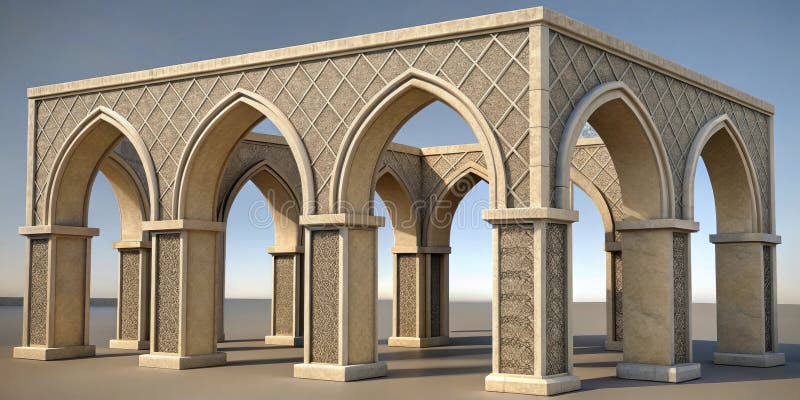 Majestic Stone Arches of Classical Architecture Against a Clear Blue ...