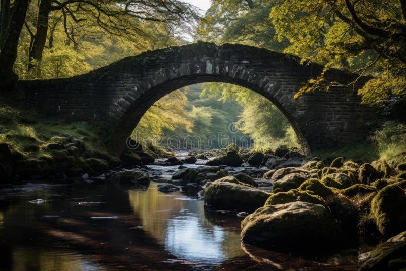 Majestic Stone Bridge Scene in Forest. Generate Ai Stock Illustration ...