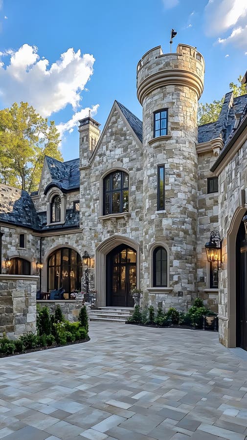 Majestic Stone Castle House Exterior Illustration Stock Illustration ...