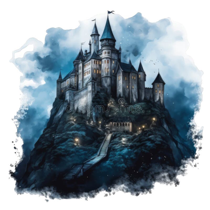 A Majestic Stone Castle Perched High on a Mountaintop Stock ...