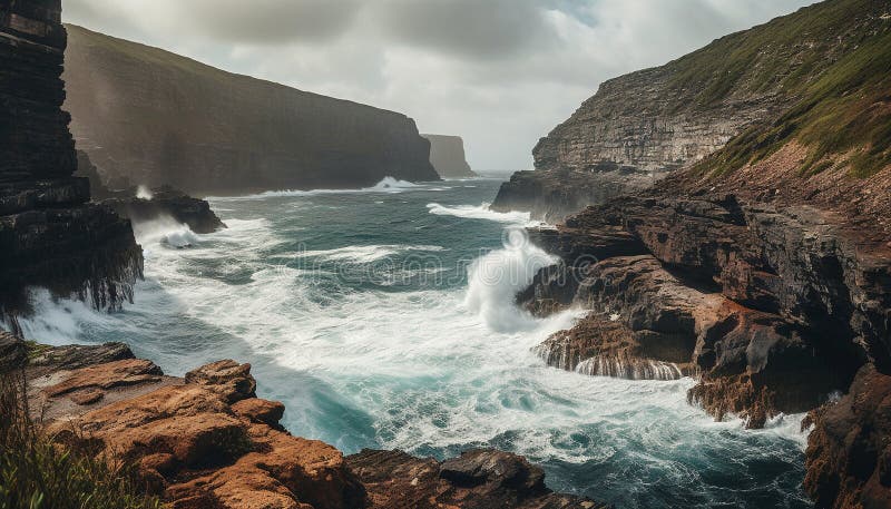 Majestic Stone Cliffs Eroded by Wild Waves Generated by AI Stock Photo ...