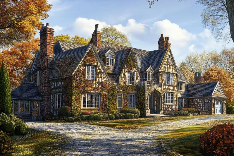 Majestic Stone Manor, a Glimpse of Timeless Elegance Stock Illustration ...