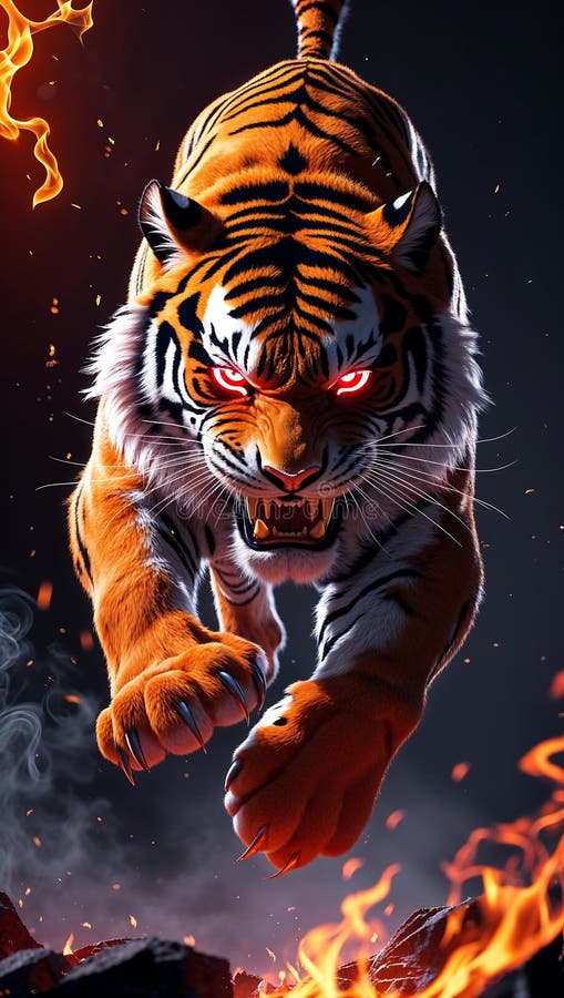 Majestic Stylized Tiger Leaping Forward from Darkness Dynamic Art Stock ...