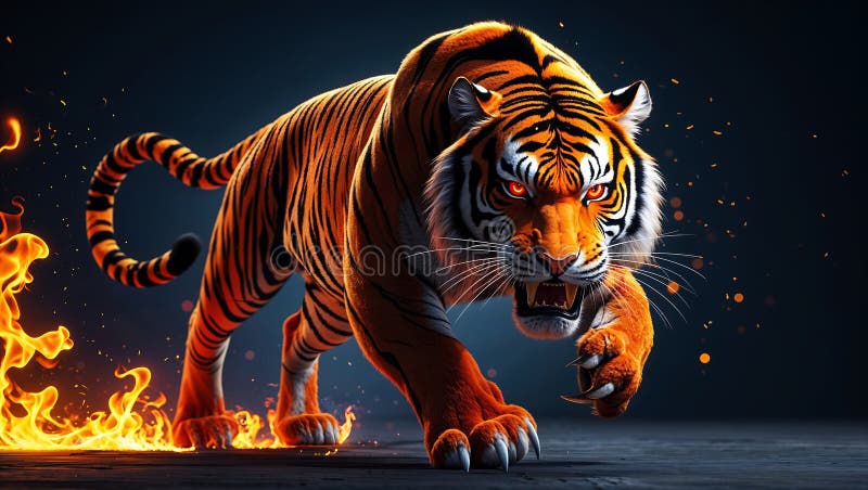 Majestic Stylized Tiger Leaping Forward from Darkness Dynamic Art Stock ...