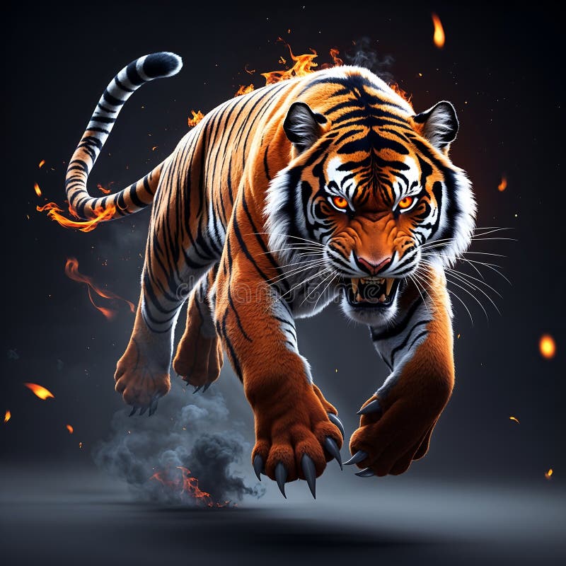 Majestic Stylized Tiger Leaping Forward from Darkness Dynamic Art Stock ...