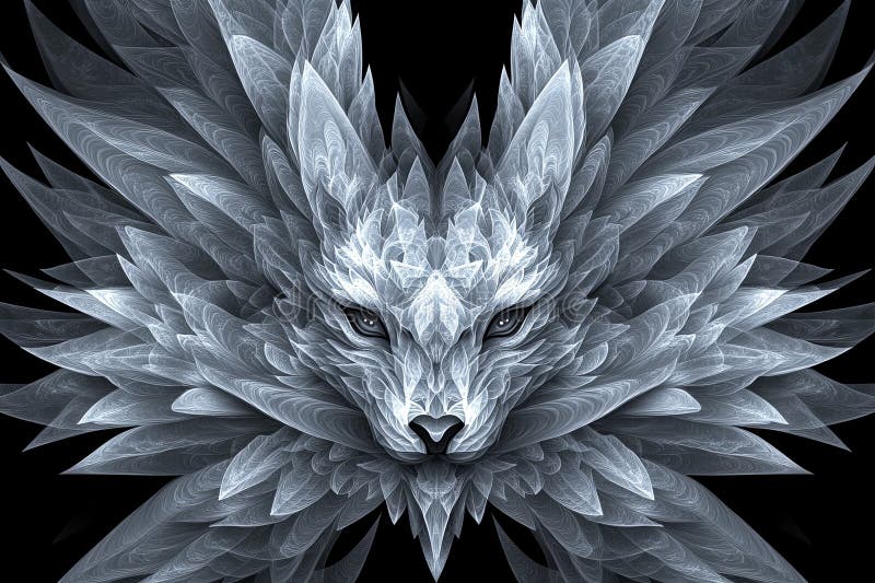 Majestic Stylized Wolf Face with Intricate, Abstract, and Feathery ...
