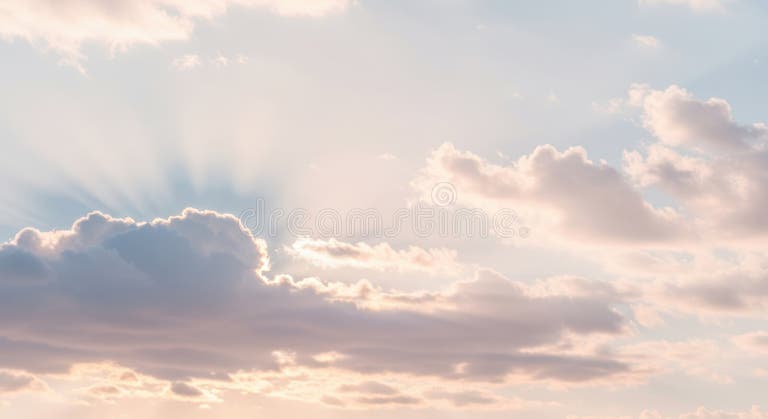 Majestic Sun Rays Breaking through Fluffy Clouds in Serene Sky Stock ...