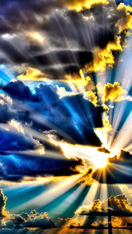 Majestic Sun Rays through Clouds Illustration Artificial Intelligence ...