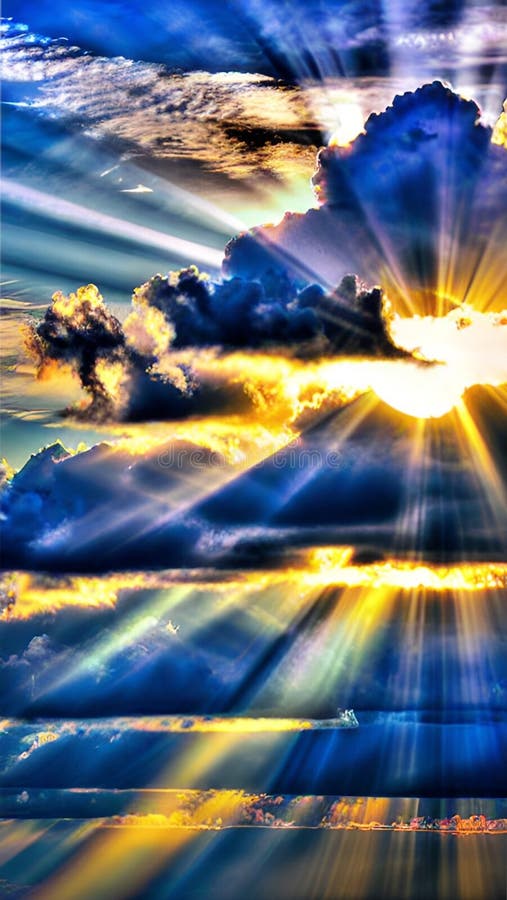 Majestic Sun Rays through Clouds Illustration Artificial Intelligence ...