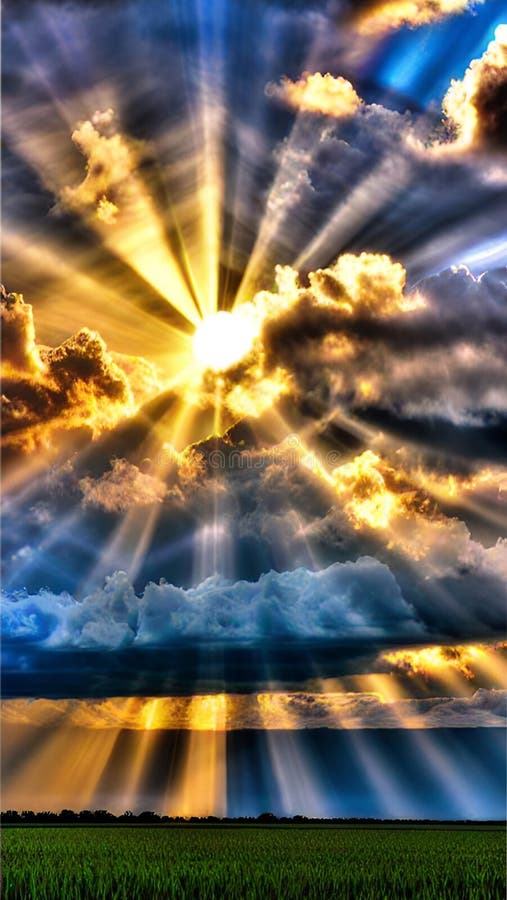 Majestic Sun Rays through Clouds Illustration Artificial Intelligence ...