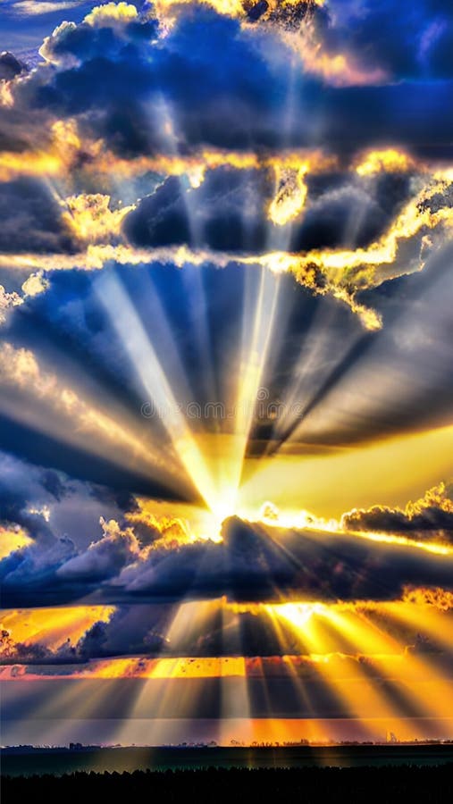 Majestic Sun Rays through Clouds Illustration Artificial Intelligence ...