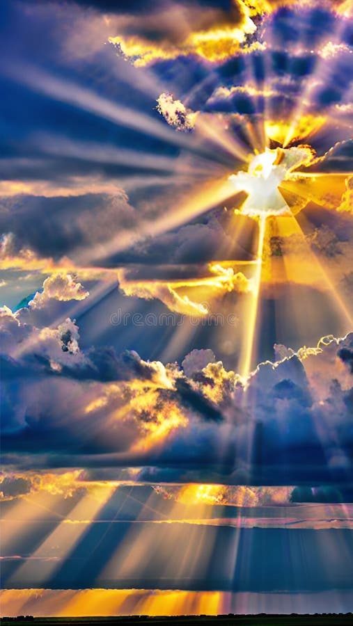 Majestic Sun Rays through Clouds Illustration Artificial Intelligence ...