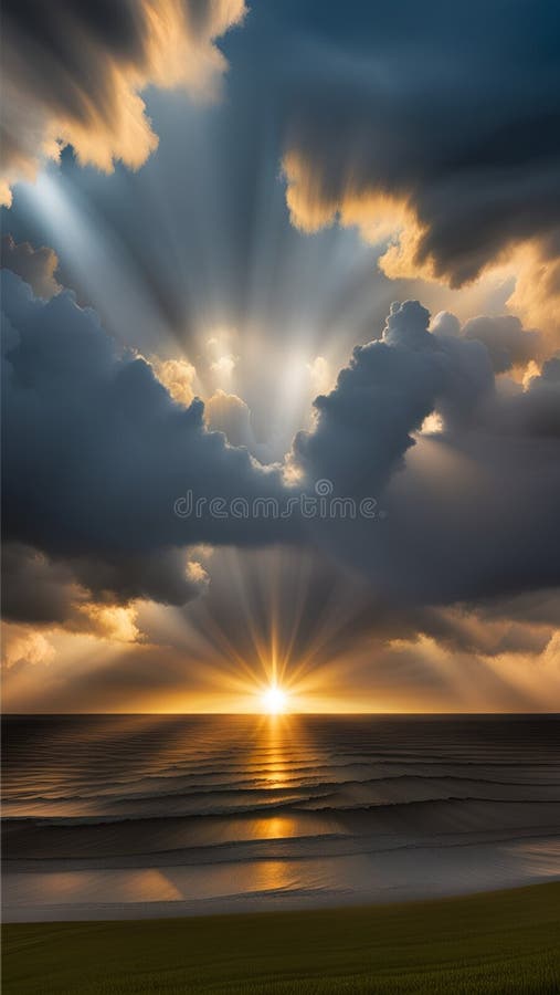 Majestic Sun Rays through Clouds Illustration Artificial Intelligence ...