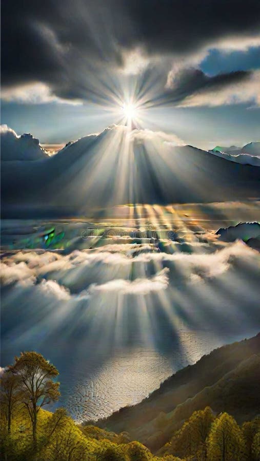 Majestic Sun Rays through Clouds Illustration Artificial Intelligence ...
