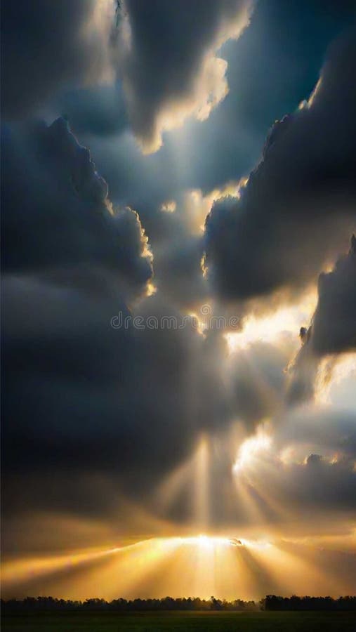 Majestic Sun Rays through Clouds Illustration Artificial Intelligence ...